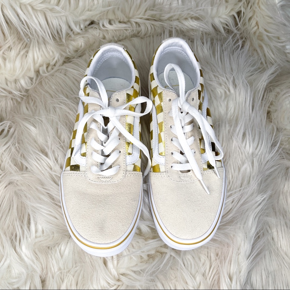 Vans Ward Metallic Checkered Gold Ivory Woman’s Size 8 - Gem